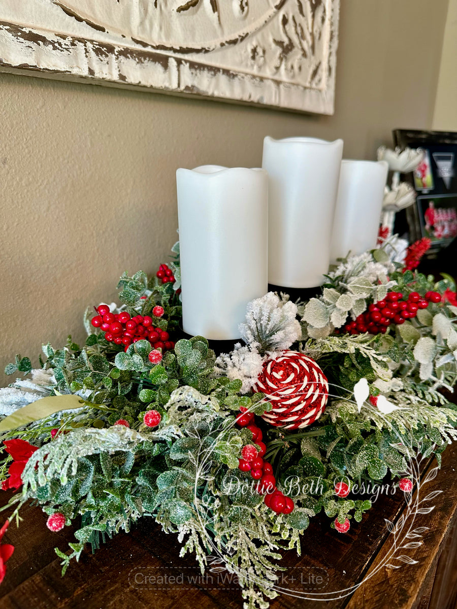 Christmas Centerpiece w/ 3 Tier Pillar Candle Holder (candles not incl ...