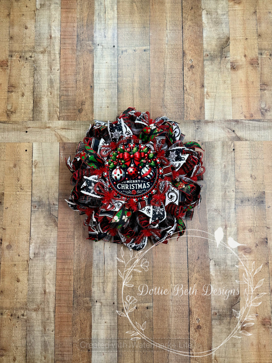 Merry Christmas - Red, Black, and White Christmas Ornament Wreath – Ho ...