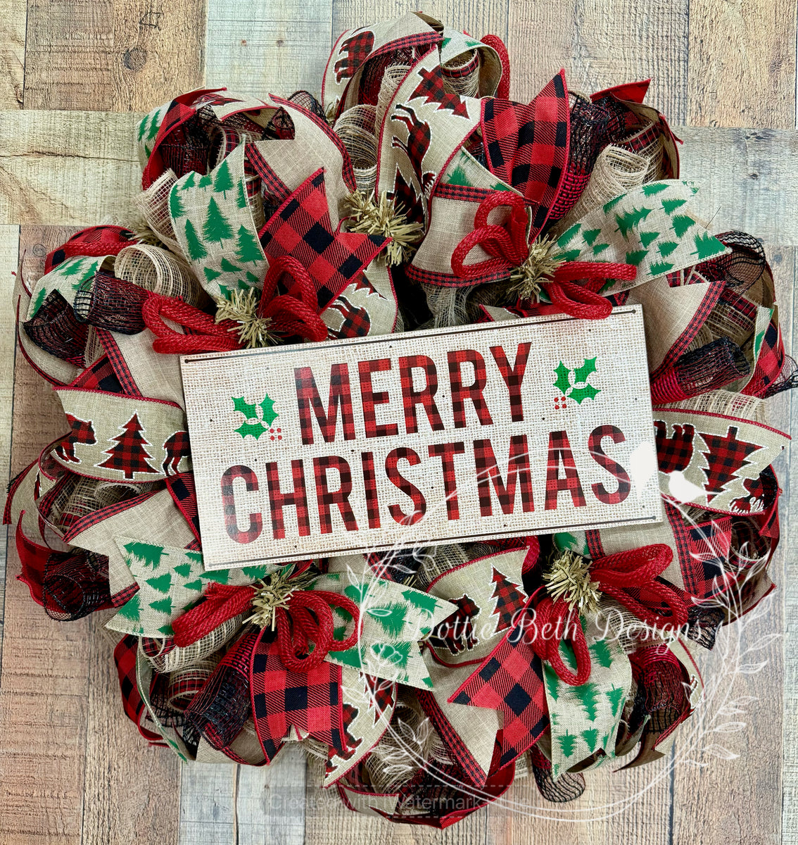 Merry Christmas Buffalo Plaid Wreath – Rustic Farmhouse Holiday Door D ...