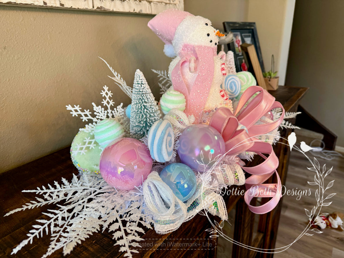 Pastel Candy Snowman Centerpiece – Dottie Beth Designs