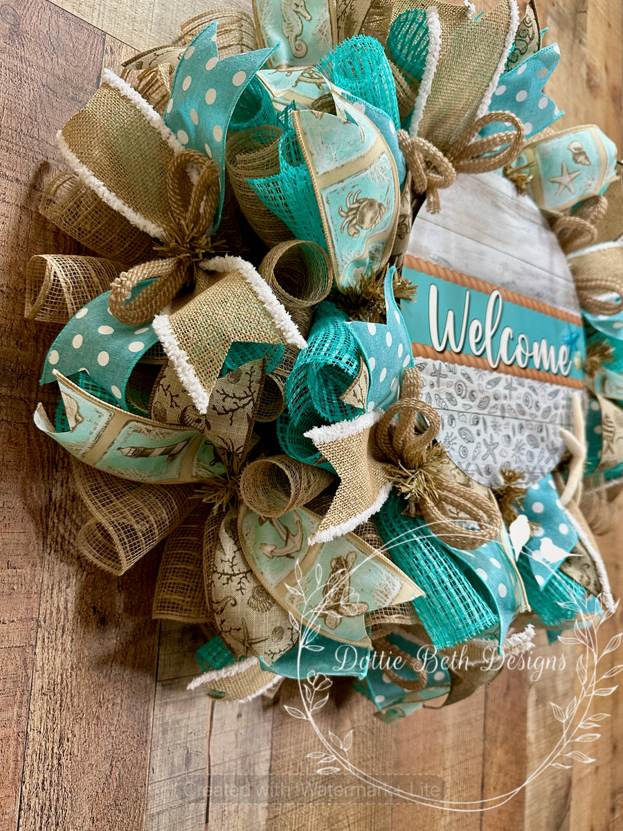 Welcome - Coastal Themed Wreath – Dottie Beth Designs